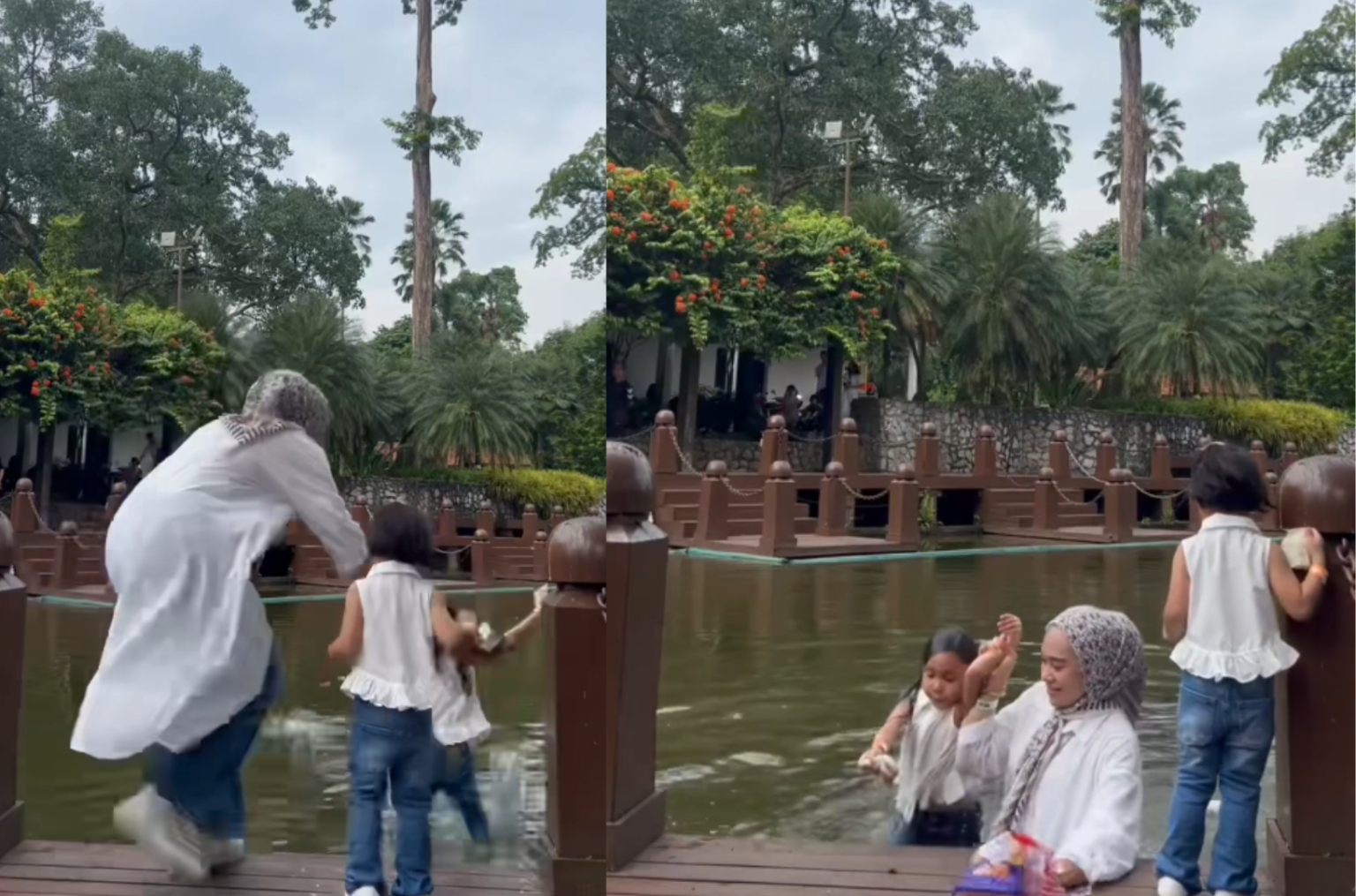 "Thank goodness the pool wasn't deep." -Mother jumped to the pool to ...
